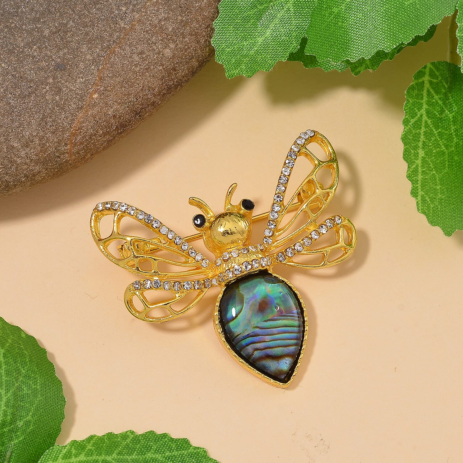 Abalone Shell Bee Motif Crystal Brooch - 7826428 - TJC