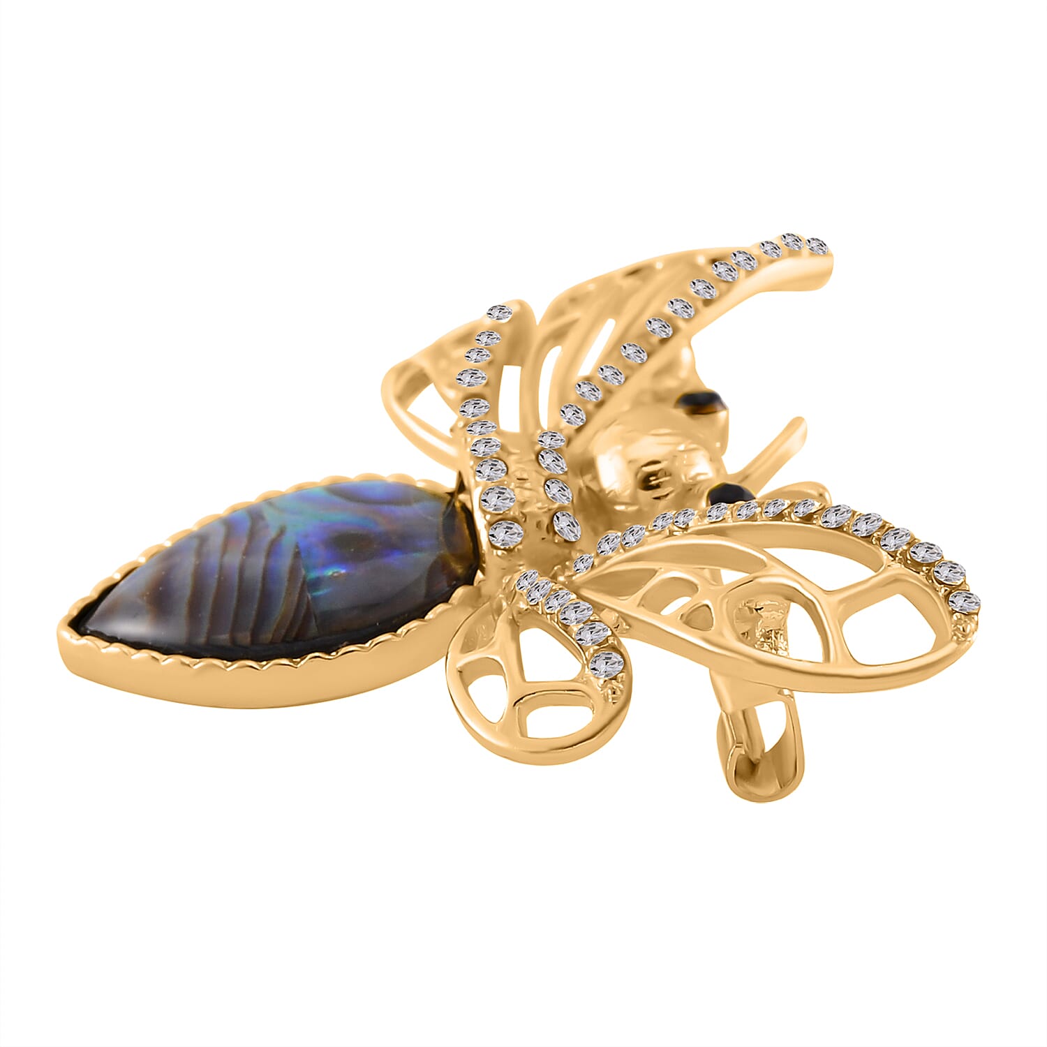 Abalone Shell Bee Motif Crystal Brooch - 7826428 - TJC