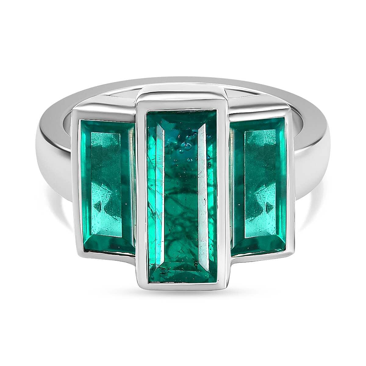 Emeraldine Triplet Quartz 3-Stone Ring in rhodium Plated Sterling ...