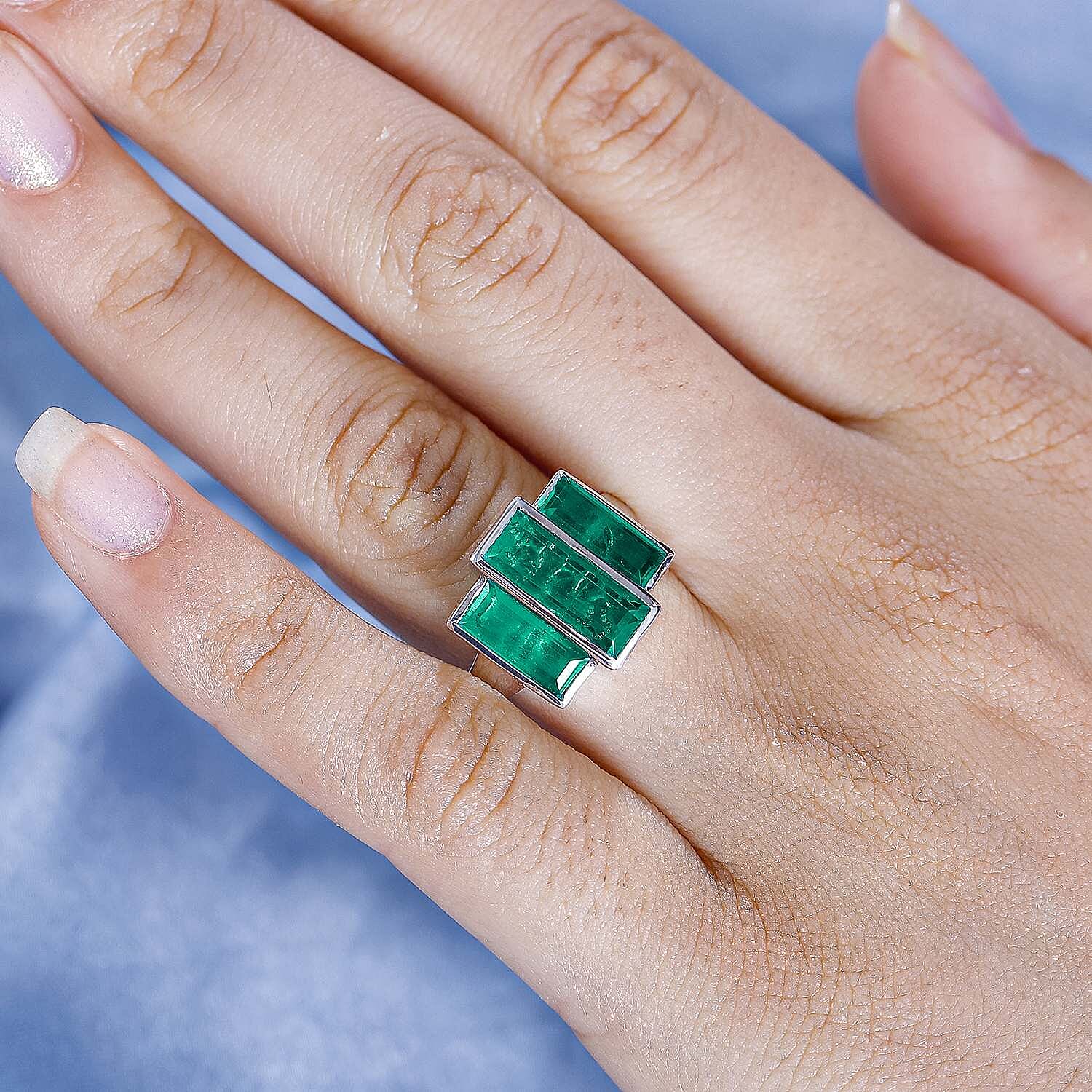 Emeraldine Triplet Quartz 3-Stone Ring in rhodium Plated Sterling ...