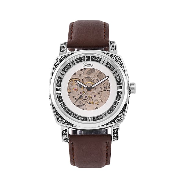 GENOA Automatic Mechanical Movement Leather Strap Watch - 7826896 - TJC