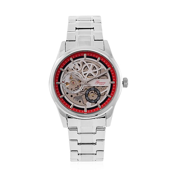 GENOA Automatic Movt. 3ATM WR Red Ring Watch with Stainless Steel Chain ...