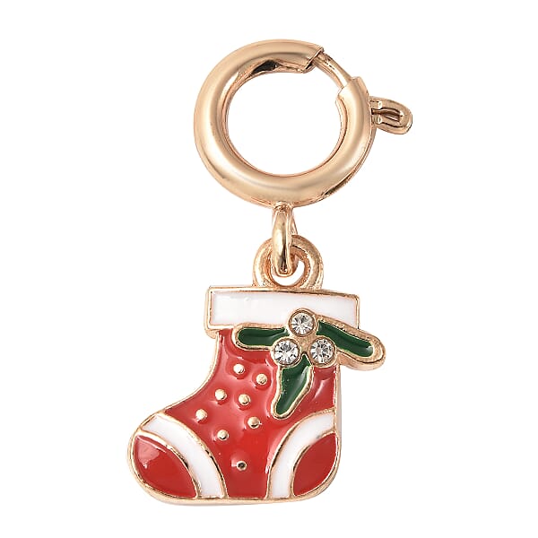 Enamelled Stocking Charm with Spring Ring Clasp in Gold Tone - 7835816 ...