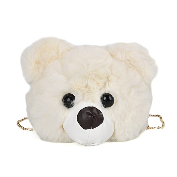 Cute Teddy Plush Crossbody Bag with Long Chain Strap - White - 7840879 ...