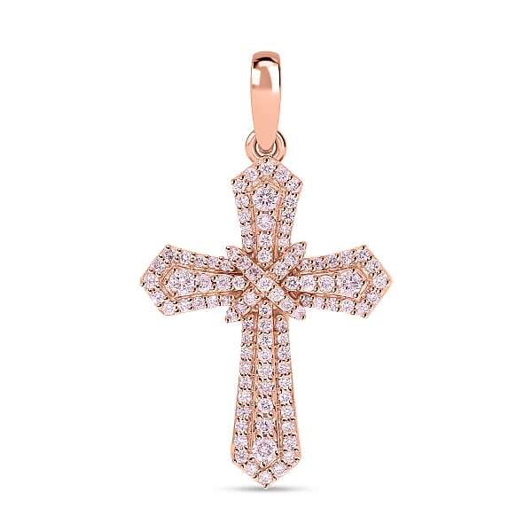 Natural Pink Diamond Cross Pendant in 9K Rose Gold - 7841866 - TJC