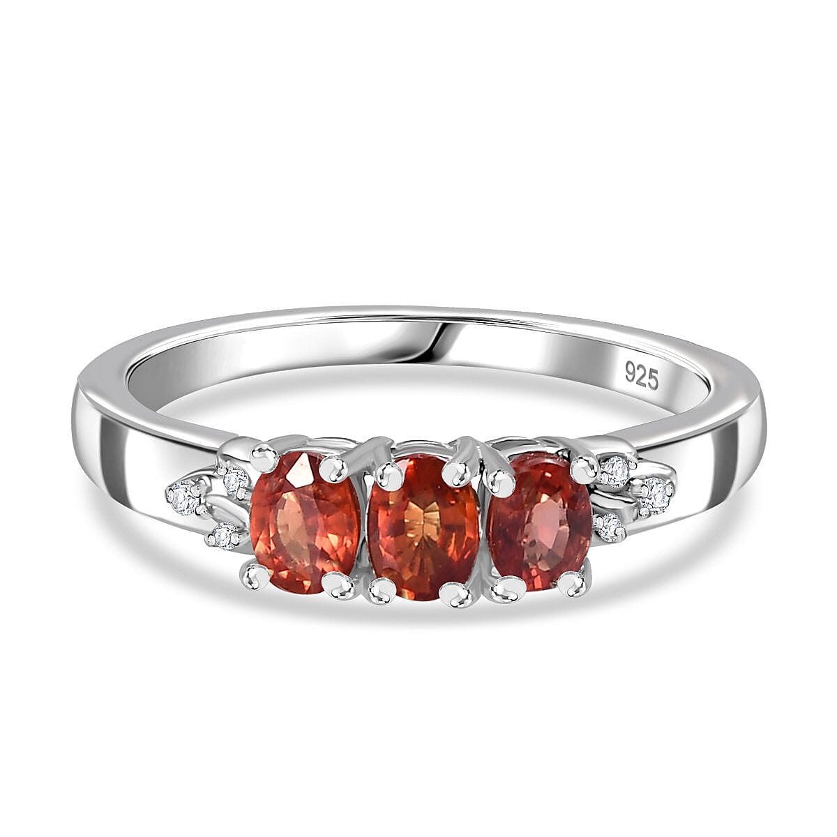 Red Sapphire, White Zircon Band Ring in Rhodium Overlay Sterling Silver ...