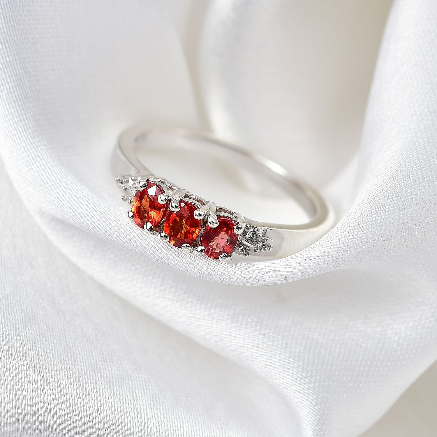 Red Sapphire, White Zircon Band Ring in Rhodium Overlay Sterling Silver ...