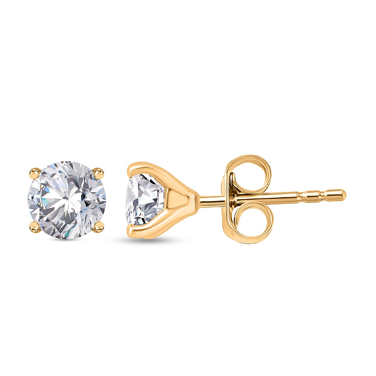 J Francis SWAROVSKI ZIRCONIA Solitaire Stud Earrings in 14K Yellow Gold Plated Sterling Silver 2.87 ct