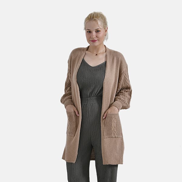 Tamsy Mid-Neck Long Knitted Cardigan - 7857945 - TJC