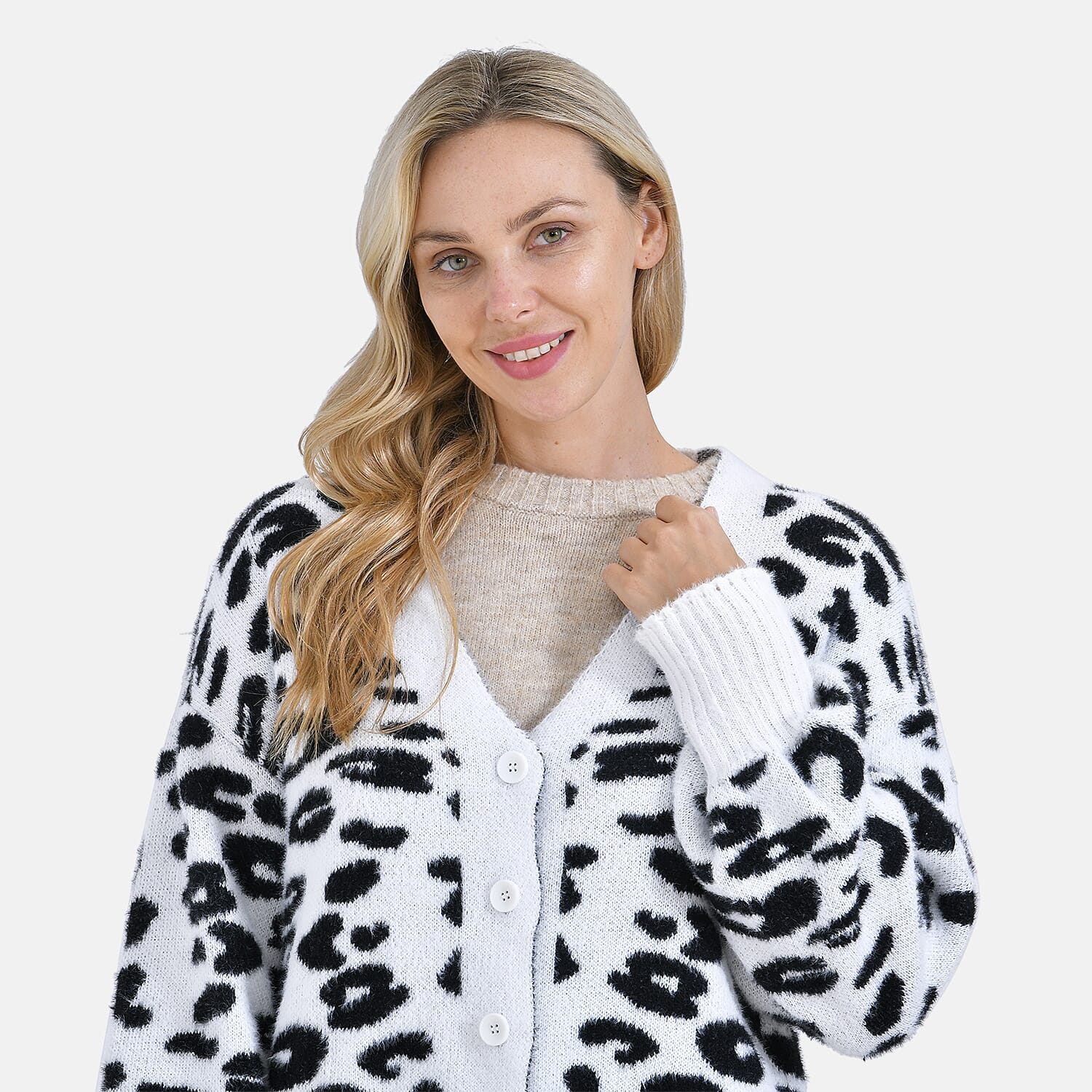 Tamsy Leopard Print Cardigan (Size 65x1 cm) - White Base with Black ...