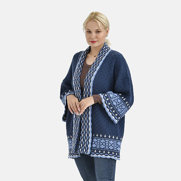 Tamsy Bohemian Style Woven Womens Cardigan - Blue - 7859663 - TJC
