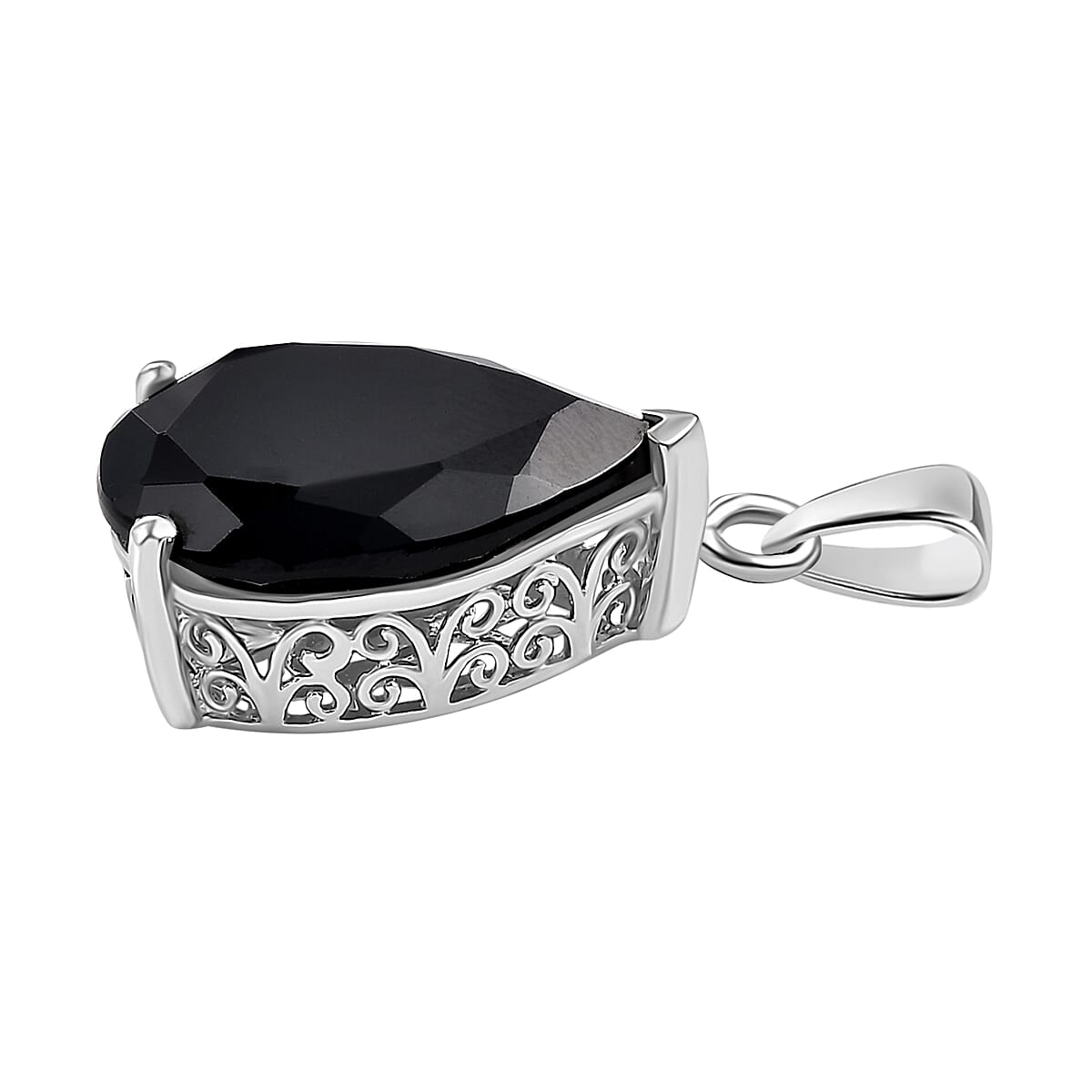One Time Deal - Natural Black Spinel Pendant in Rhodium Overlay ...