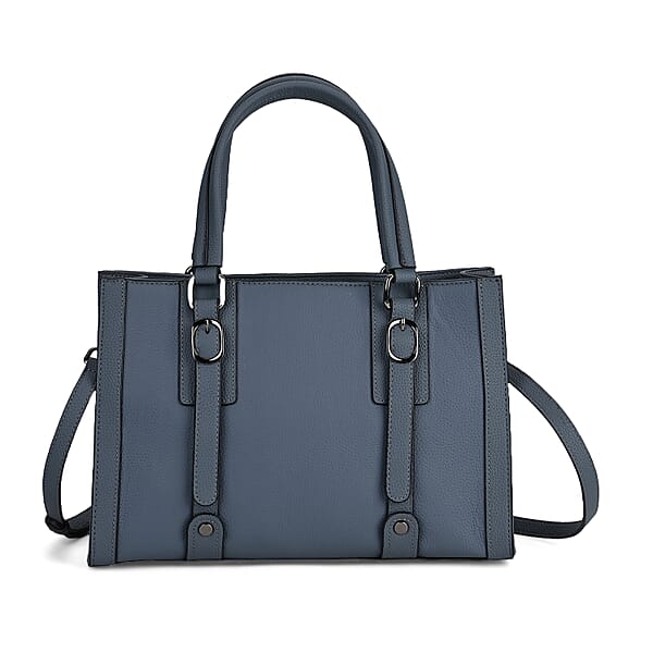 Genuine Leather Crossbody Bag with Handle Drop - Blue - 7861367 - TJC