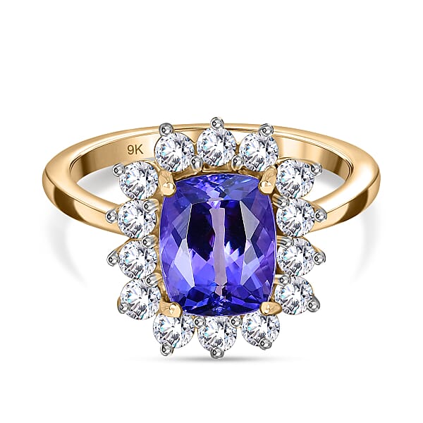 9K Yellow Gold AAA Tanzanite, Moissanite Halo Ring - 7861602 - TJC