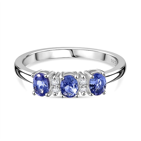 The Trinity Tanzanite ring with Natural White Zircon in Platinum ...