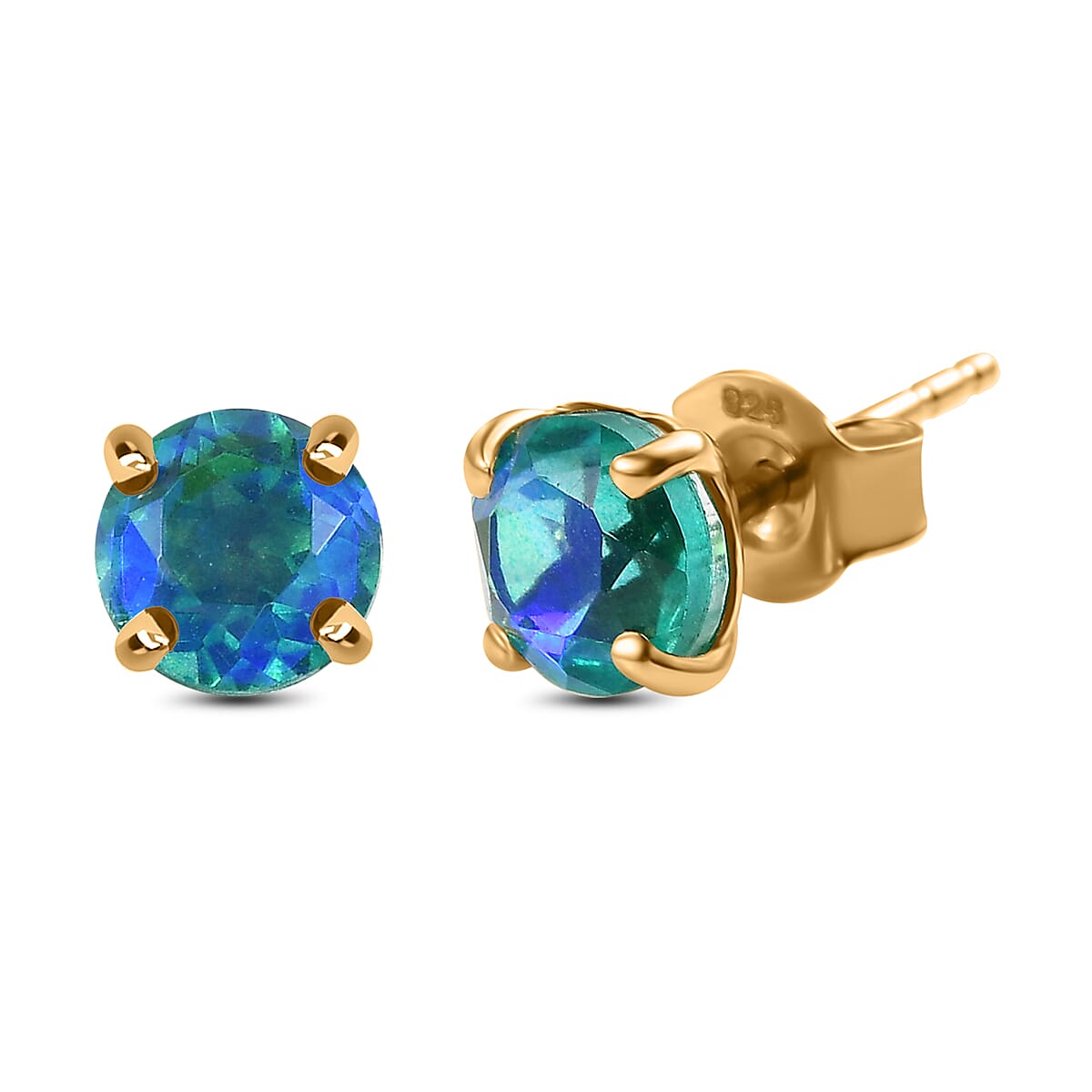Peacock Triplet Quartz Solitaire Stud Push Post Earrings in 14K Yellow ...