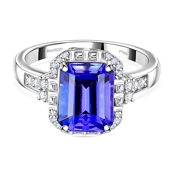 RHAPSODY AAAA Tanzanite and White Diamond Halo Ring in 950 Platinum 3. ...