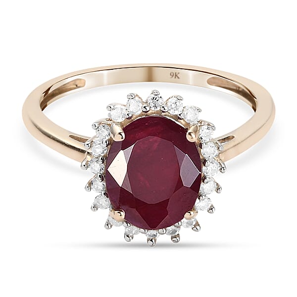 9K Yellow Gold Mundra Ruby and Diamond Halo Ring 2.39 Ct. - 7871487 - TJC