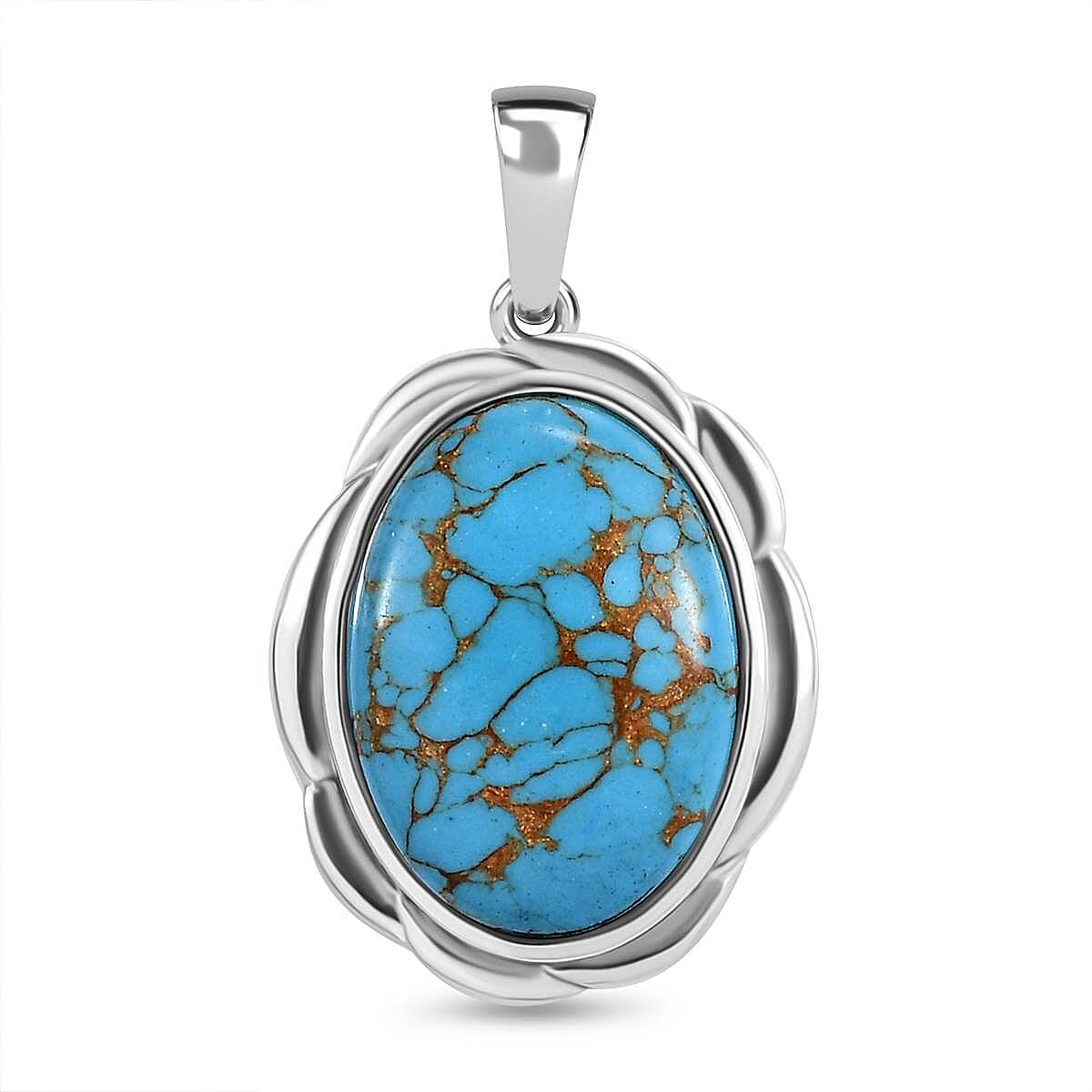 Blue Turquoise Solitaire Pendant in Silver Tone 8.94 Ct. - 7879018 - TJC