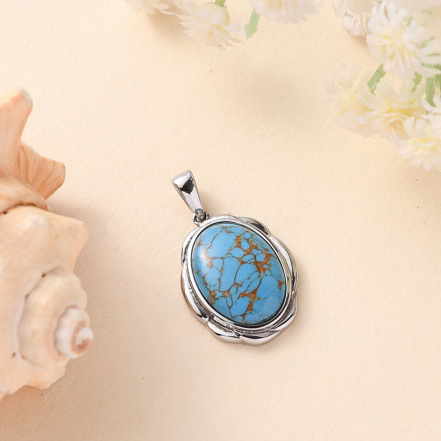 Blue Turquoise Solitaire Pendant in Silver Tone 8.94 Ct. - 7879018 - TJC