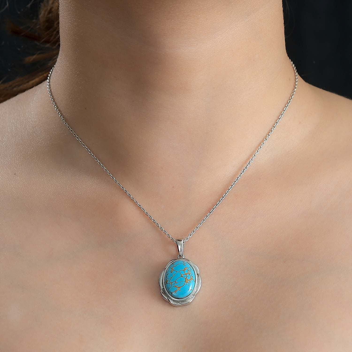 Blue Turquoise Solitaire Pendant in Silver Tone 8.94 Ct. - 7879018 - TJC