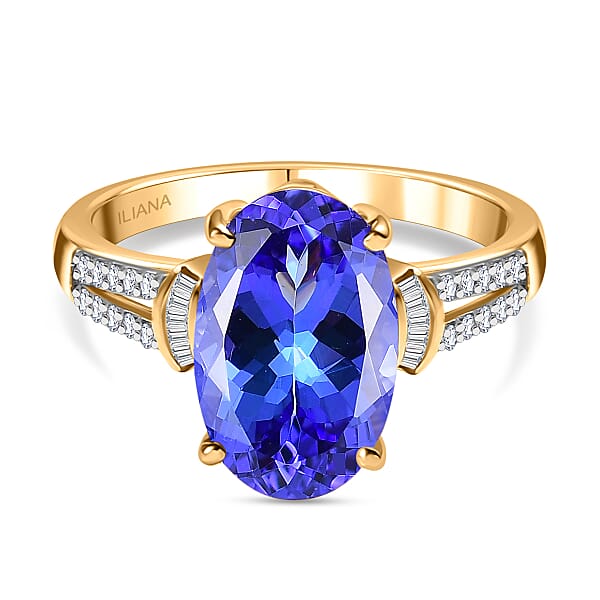 18K Yellow Gold AAA Tanzanite and White Diamond Ring - 7884709 - TJC