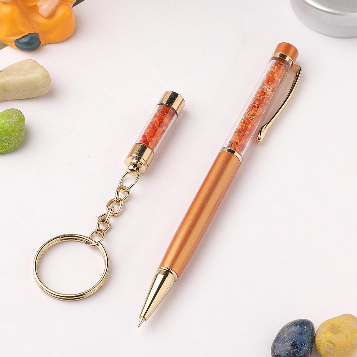 Opal Gemstone Filled Colour Ball Pen with Keychain and Extra Refill ...