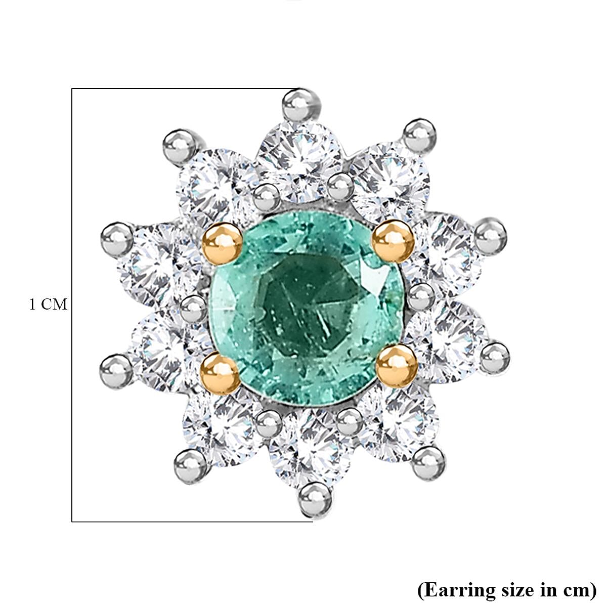 Colombian Emerald, White Zircon Halo Push Post Earring in 18K Yellow ...