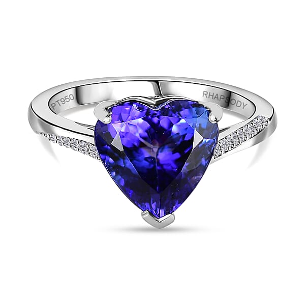 950 Platinum AAAA Tanzanite White Diamond EF, VS Solitaire Heart Ring ...