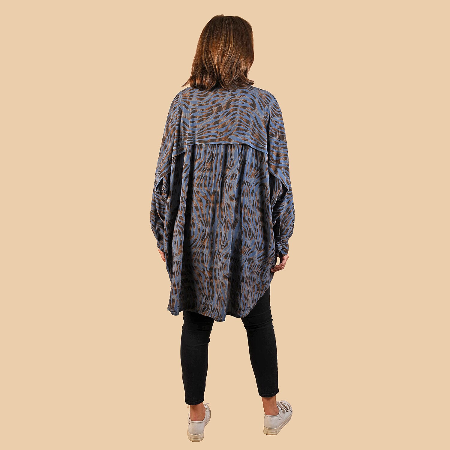 Nova of London Zebra Pattern High Low Shirt- Denim Blue - 1633476639 - TJC
