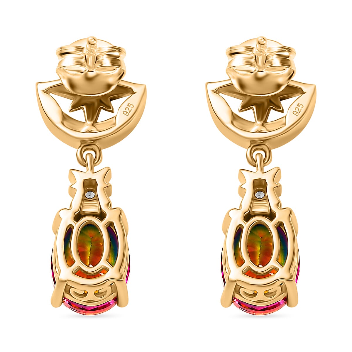 Nebula Quartz Doublet, White Zircon Star Moon Earrings in Rhodium and ...