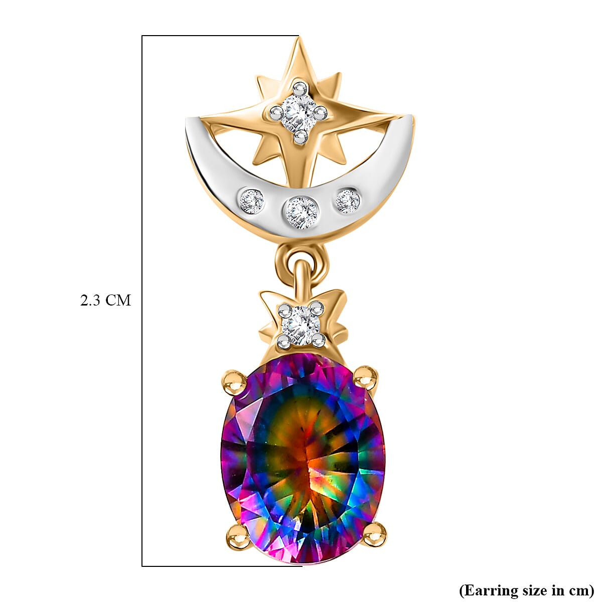 Nebula Quartz Doublet, White Zircon Star Moon Earrings in Rhodium and ...