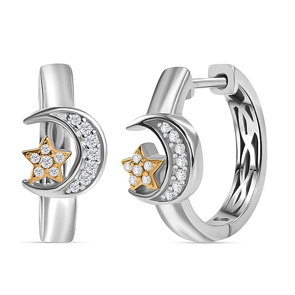 GP Celestial Dream Collection - Moissanite Crescent Moon Star Hoop ...