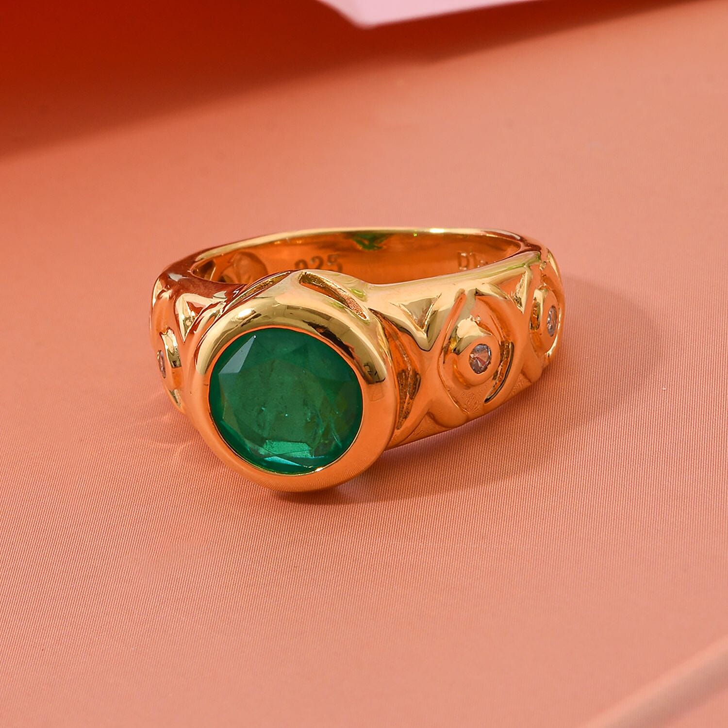 Emeraldine Triplet Quartz & White Zircon Ring in Vermeil Yellow Gold ...