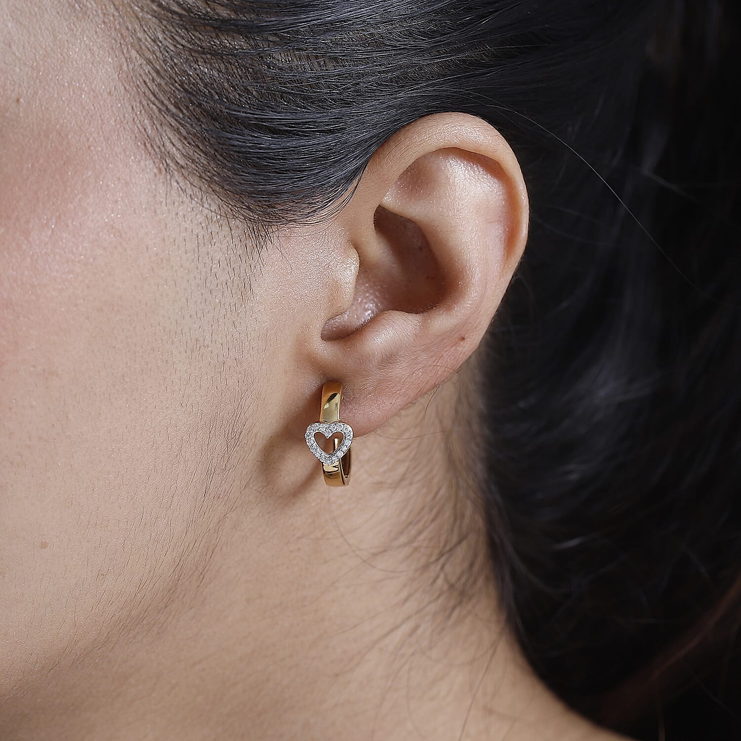 GP Collection - Moissanite J Hoop Half Hoop Earring in 18K Yellow Gold ...