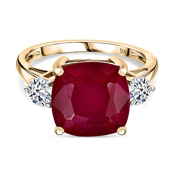 9K Yellow Gold AAA Ruby and Lab Grown Diamond VS-EF Ring 9.57 Ct ...