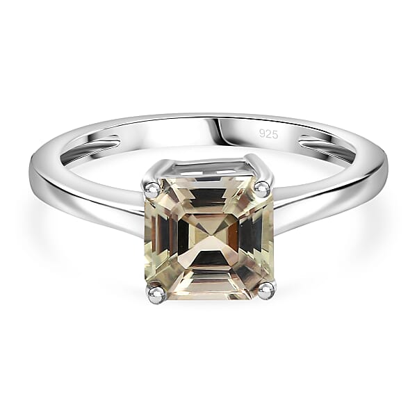 AAA Turkizite Asscher Cut Solitaire Ring in Rhodium Overlay Sterling ...