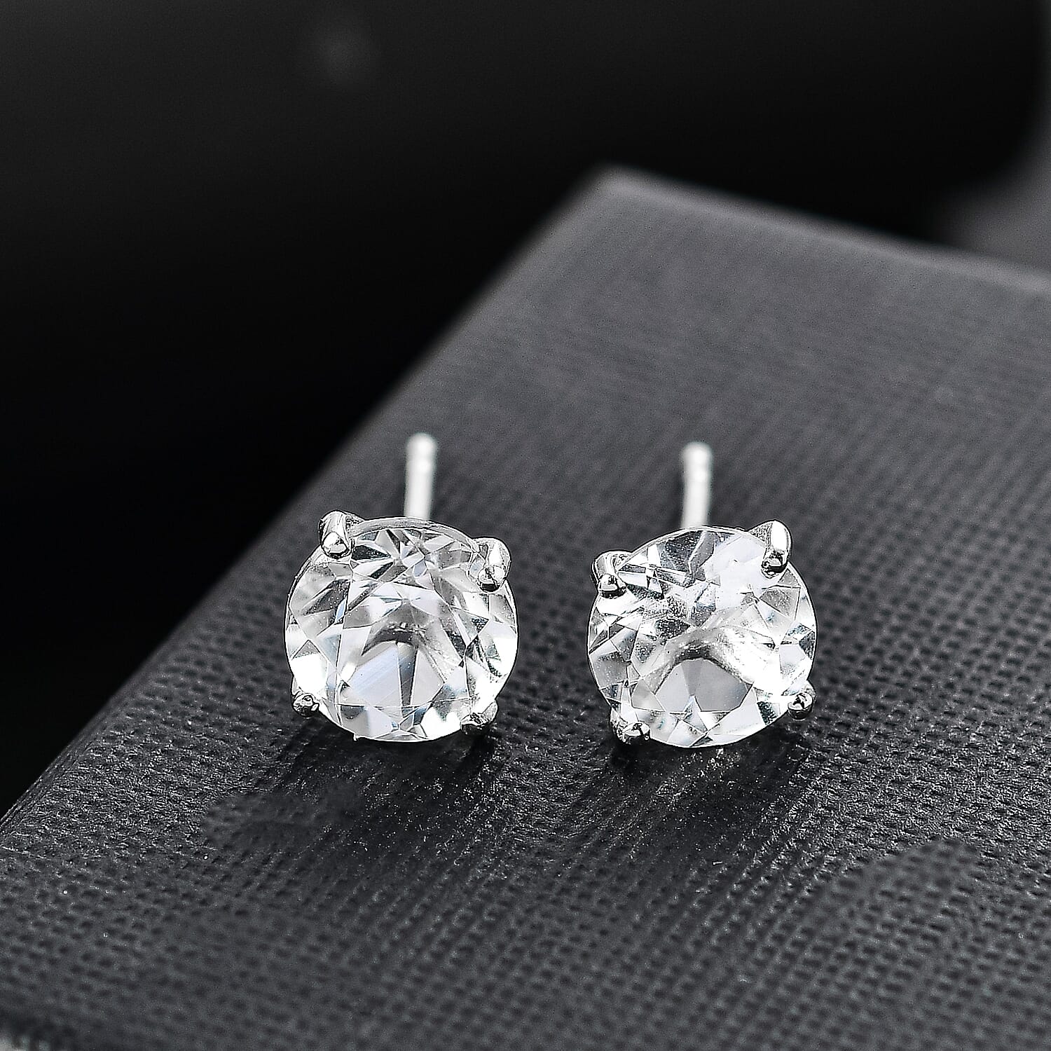 White Topaz Solitaire Stud Push Post Earring in Rhodium Overlay ...