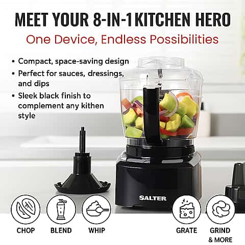 Salter Mini Food Processor Chopper 8-in-1 Cookware Set - 7967062 - TJC