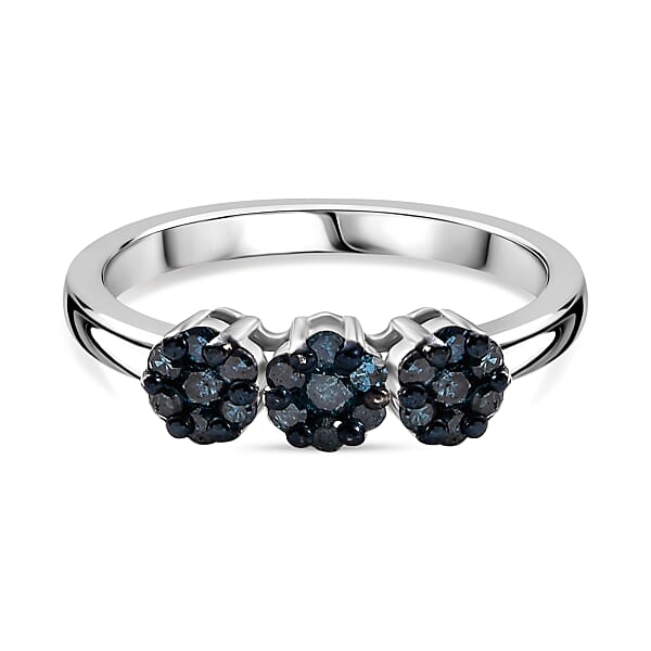 Blue Diamond Cluster Ring in Rhodium Overlay Sterling Silver - 7968691 ...