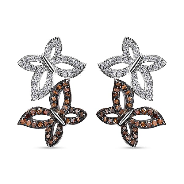 White Diamond, Red Diamond Butterfly Push Post Earring in Rhodium ...