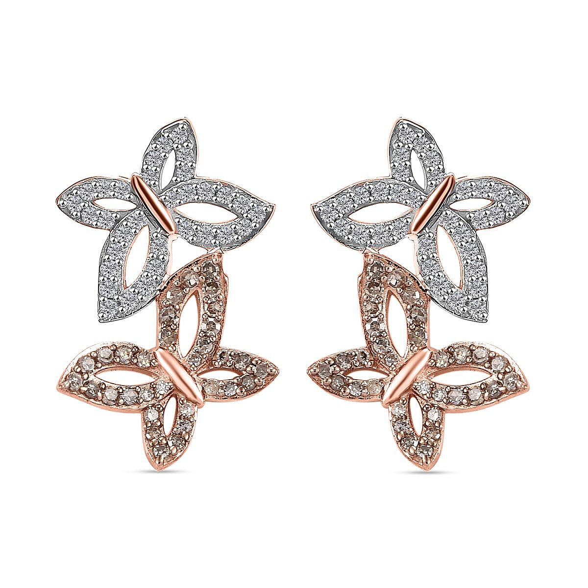 White Diamond & Champagne Diamond Solitaire Stud Push Post Earring in ...