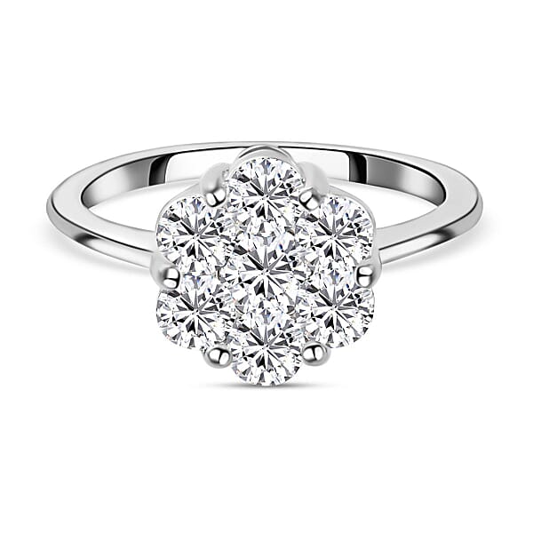 Moissanite Cluster Ring in Platinum Overlay Sterling Silver - 7970752 - TJC