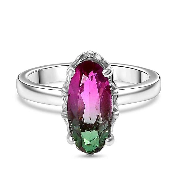 Watermelon Triplet Quartz Solitaire Ring in Platinum Overlay Sterling ...