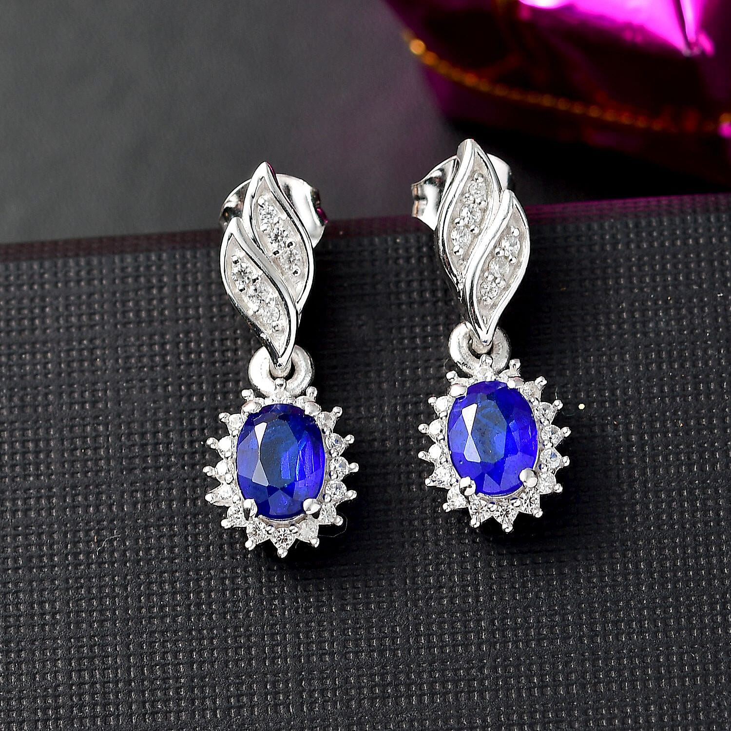 Premium Vietnamese Cobalt Blue Spinel & White Zircon Solitaire Stud ...