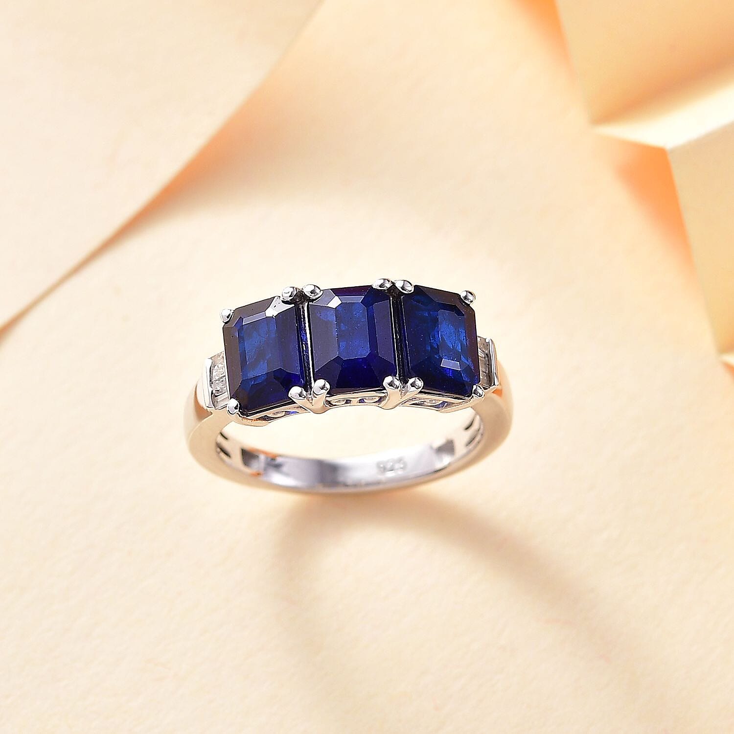Premium Vietnamese Cobalt Blue Spinel & White Diamond 3 Stone Ring in ...
