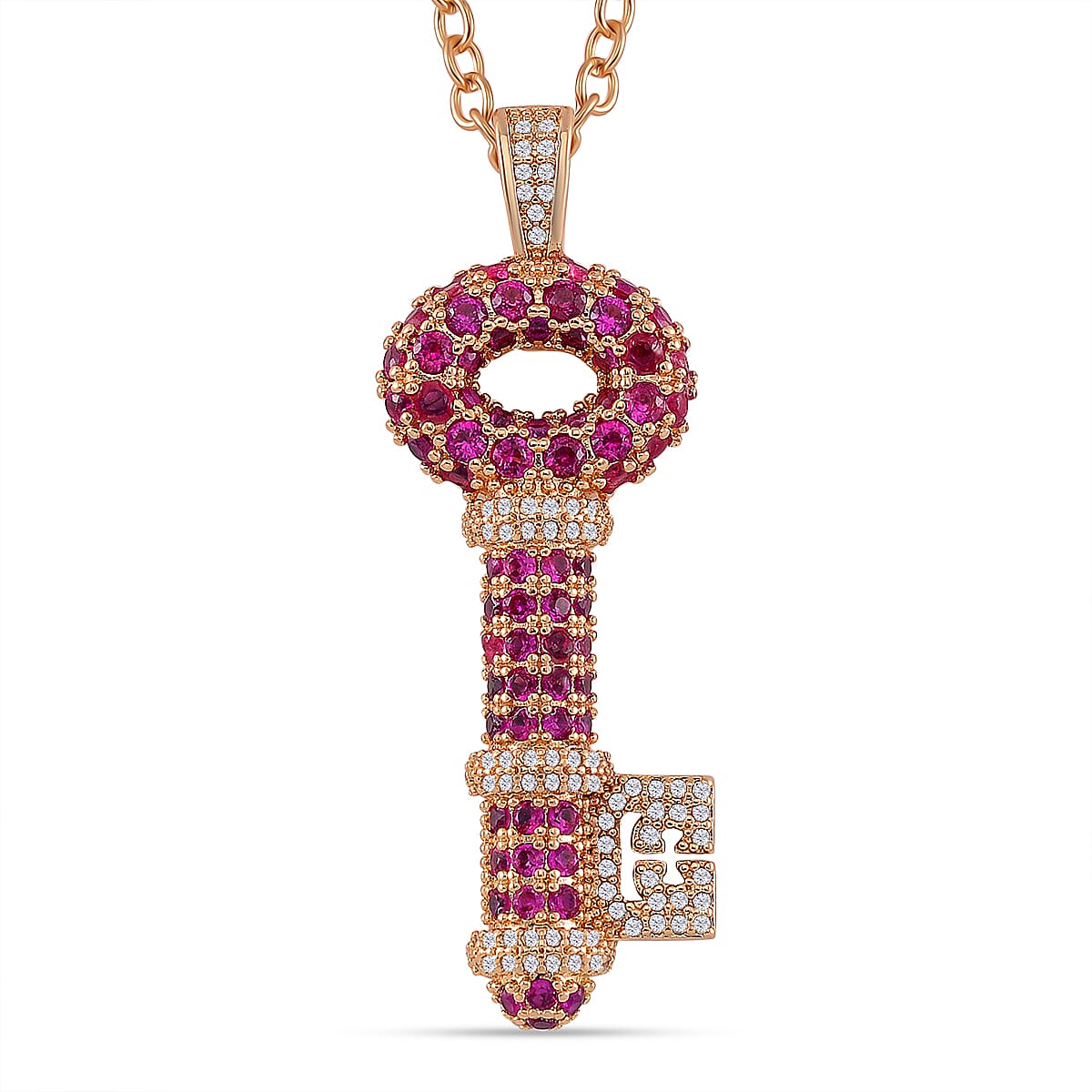 Fuchsia Crystal & White Crystal Necklace (Size - 20-2 Ext) in Yellow ...
