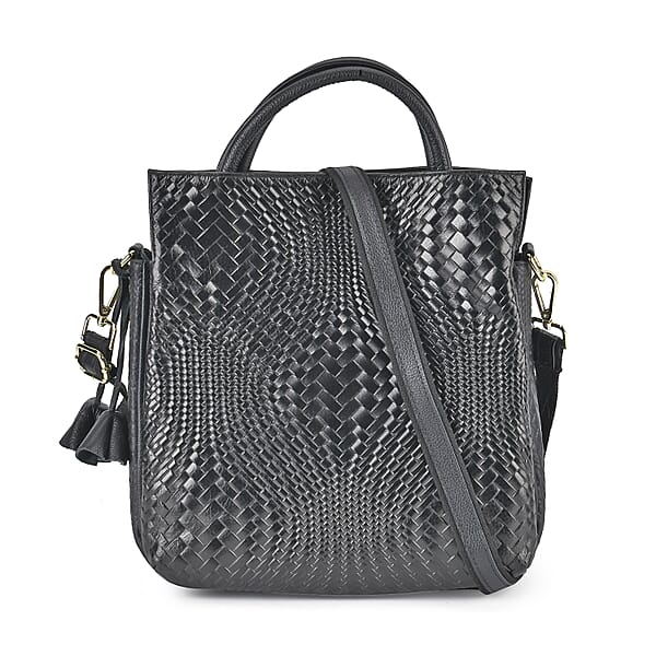 One Time Closeout Deal - 100% Genuine Leather Weave Patterned Crossbody ...