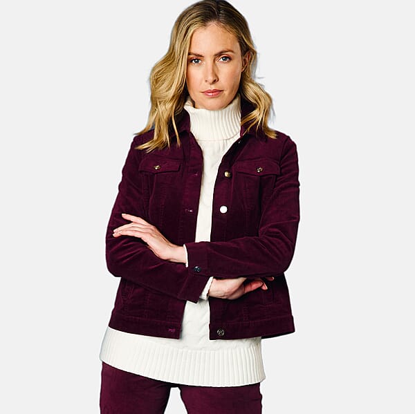 Emreco Corduroy Jean Style Stretch Jacket (Size 14) - Burgundy ...