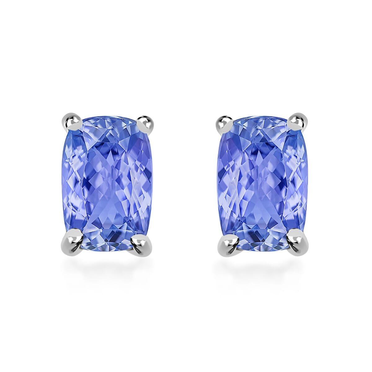 Tanzanite Solitaire Stud Push Post Earring in Platinum Overlay Sterling ...